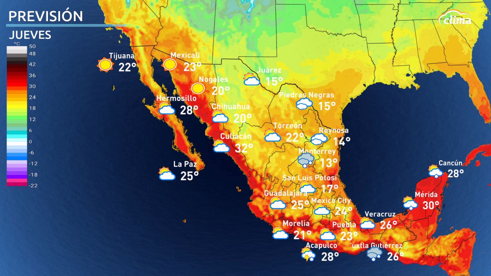 Gran contraste de temperaturas entre el oeste y este de México | Clima.com